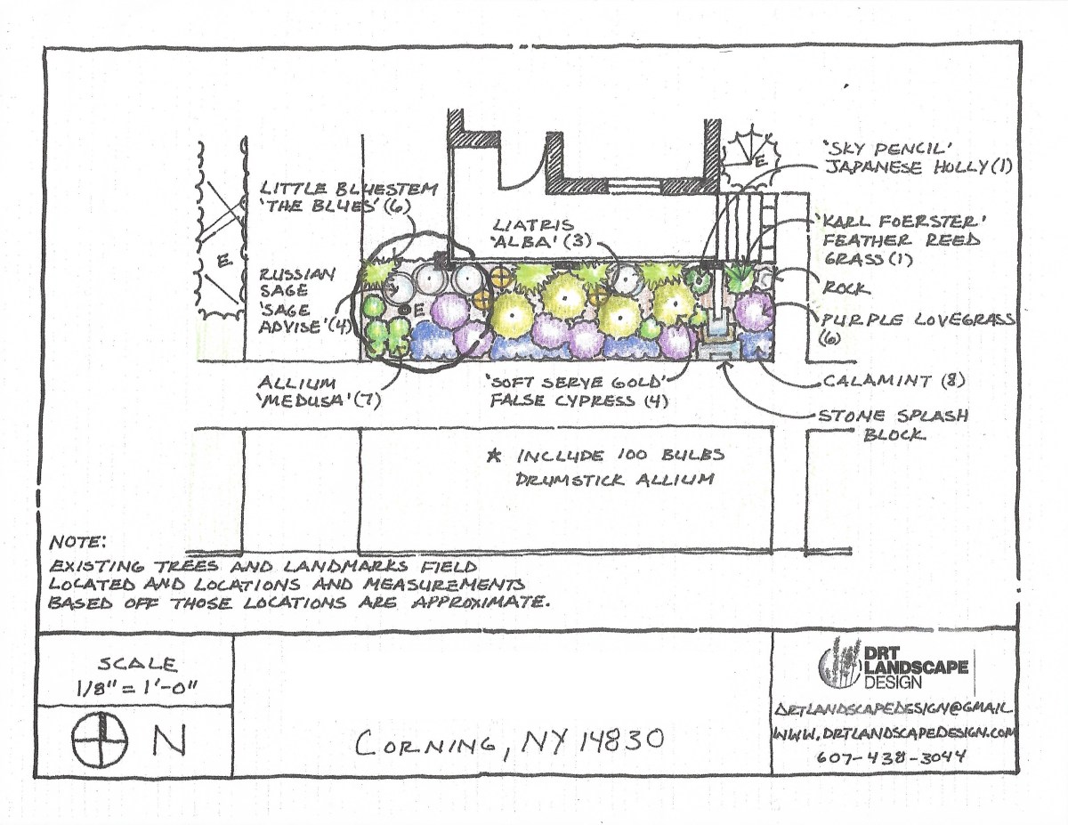 Planting Bed with Carved Stone Splash Block – DRT Landscape Design